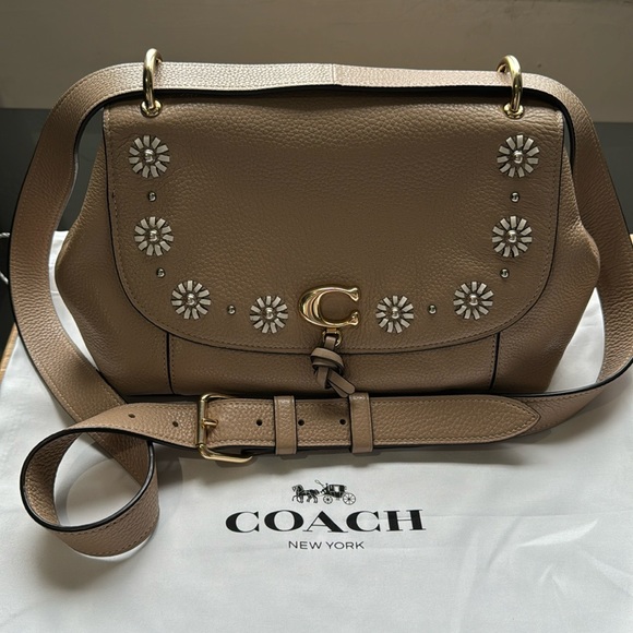 Coach | Bags | Coach Remi Whipstitch Beige Taupe Shoulder Bag With ...